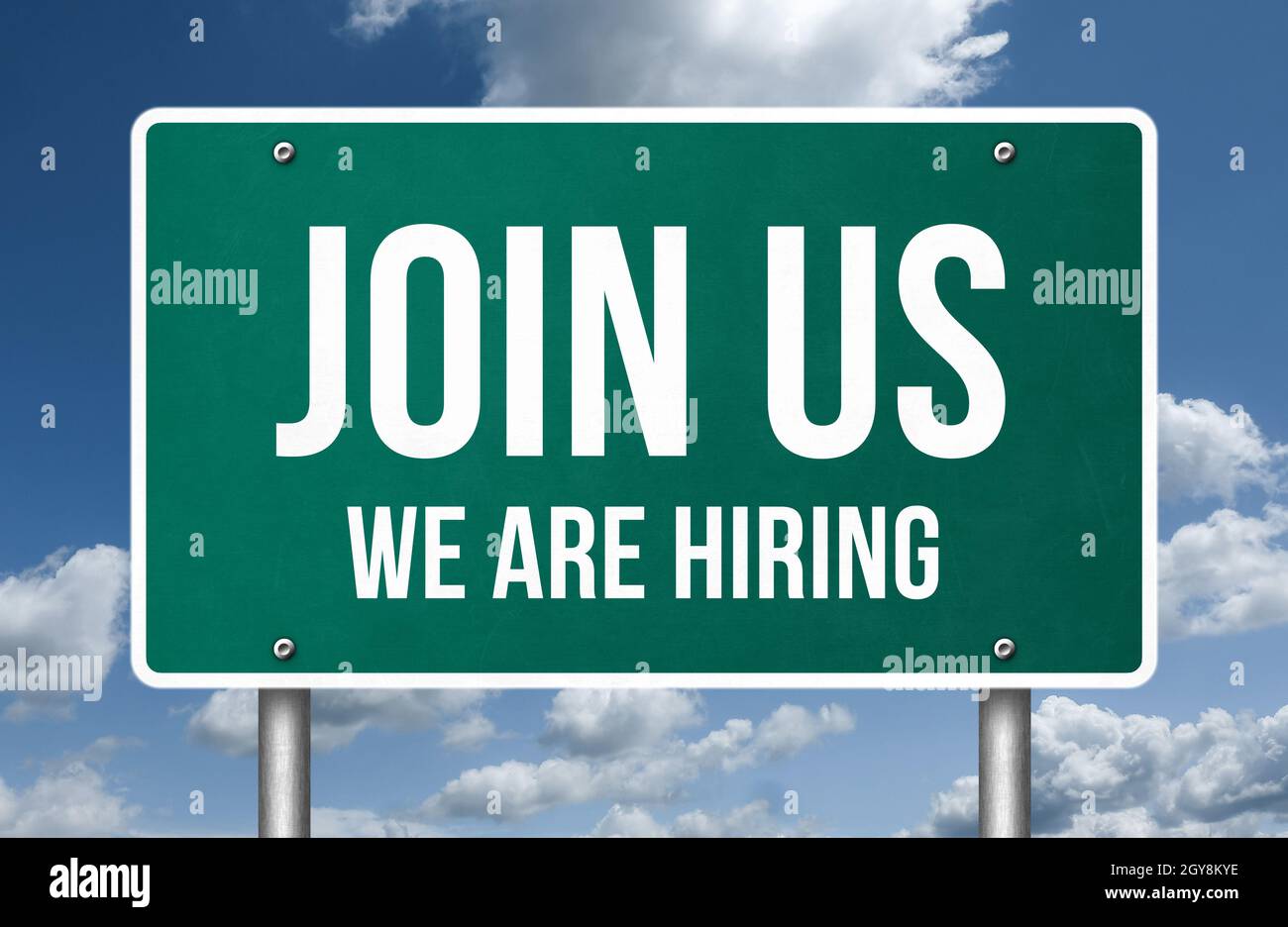Join us we are hiring - road sign message Stock Photo - Alamy