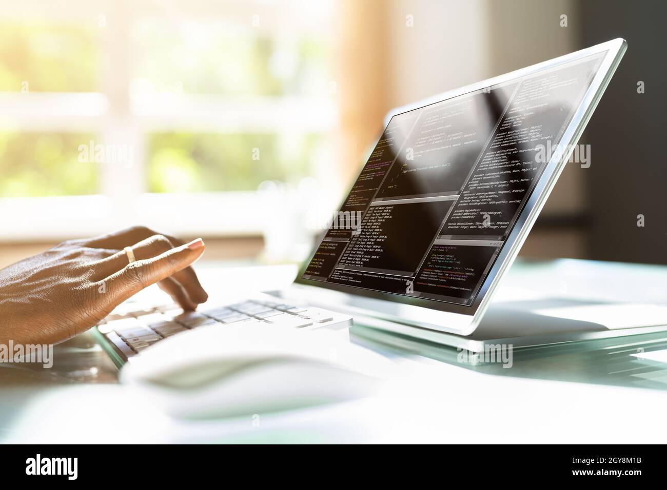 African American Woman Coding Web Software. Developer Girl Stock Photo ...