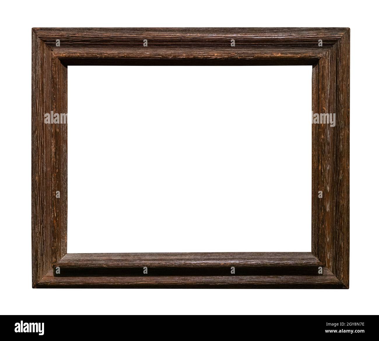 horizontal wide dark brown wooden picture frame cutout on white ...