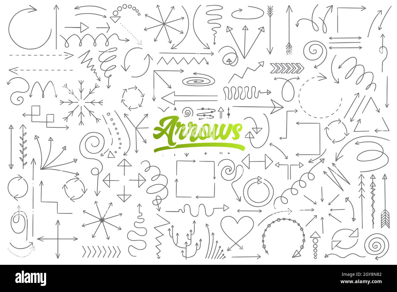 Hand drawn set of arrow doodles with green lettering in Stock Photo - Alamy