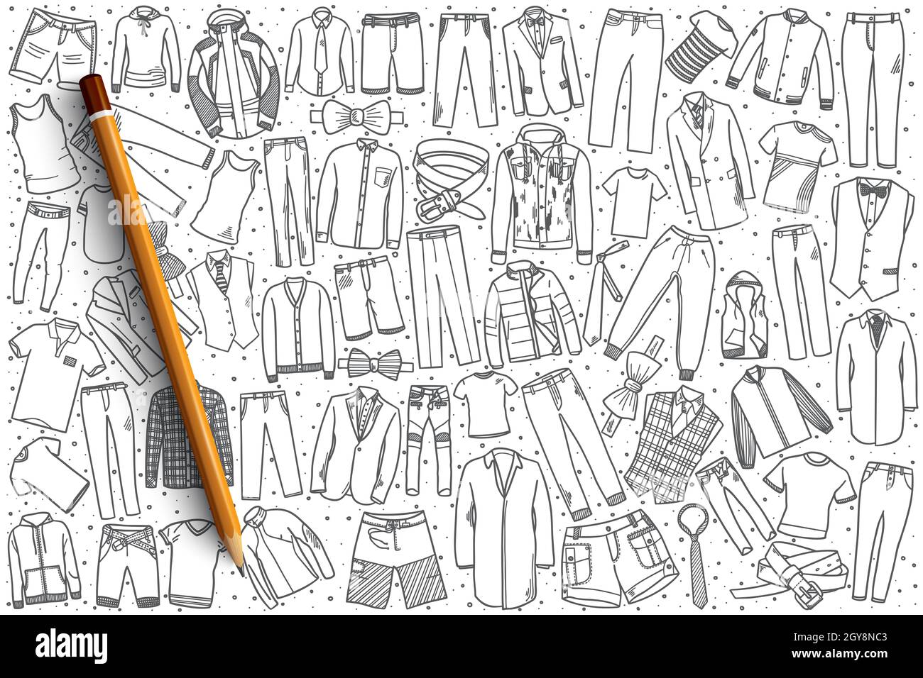 Hand drawn men's clothing vector doodle set background Stock Photo - Alamy