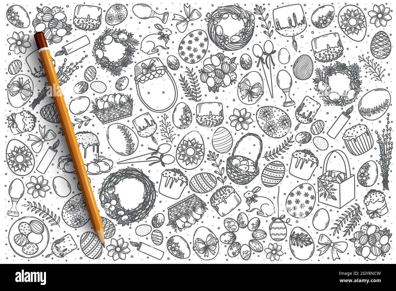 Hand drawn Easter vector doodle set background Stock Photo - Alamy