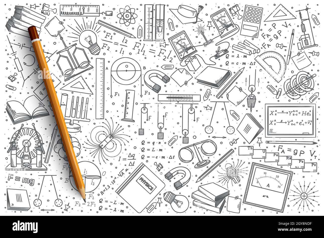 Hand drawn Physics vector doodle set background Stock Photo - Alamy