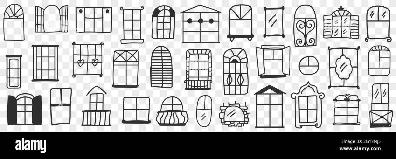 Windows and frames doodle set. Collection of hand drawn various shapes ...
