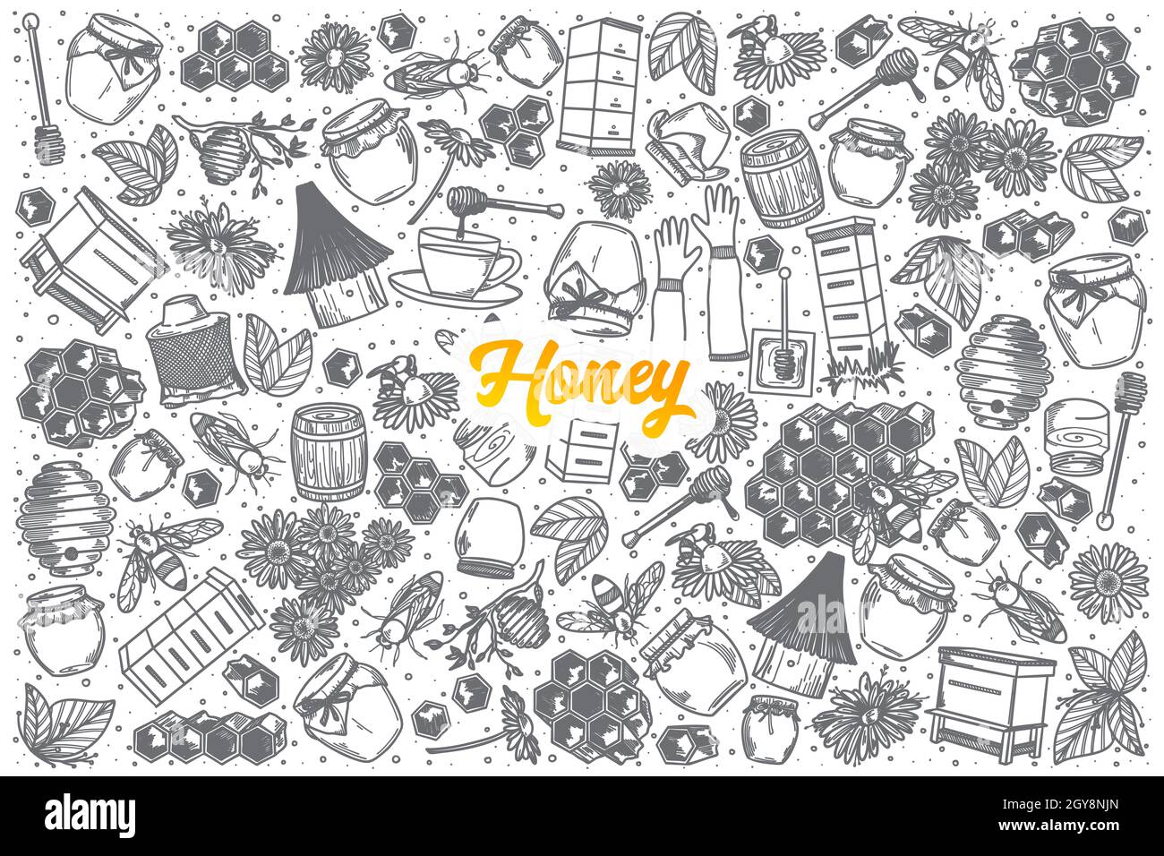 Flower honey sketch hand Cut Out Stock Images & Pictures - Alamy