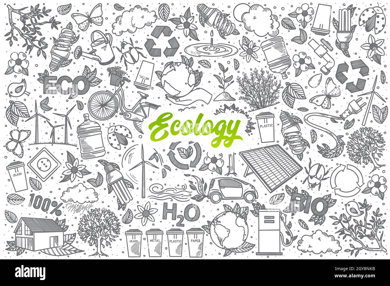 Green earth ecology doodle set hi-res stock photography and images - Alamy