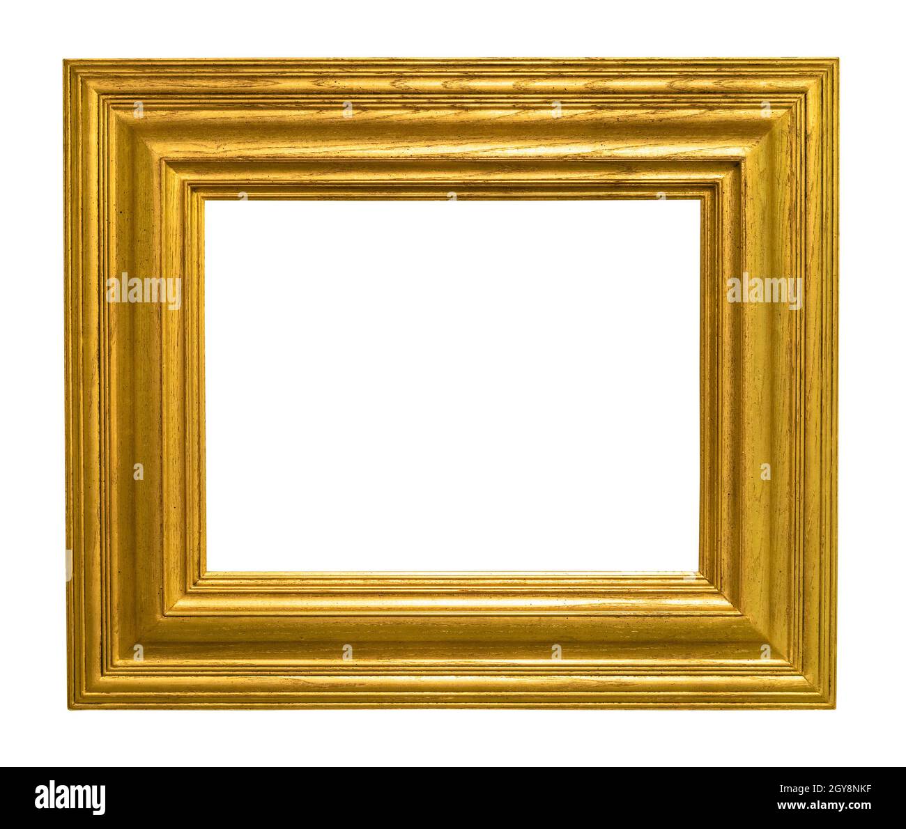 extra wide golden wooden picture frame cutout on white background Stock ...