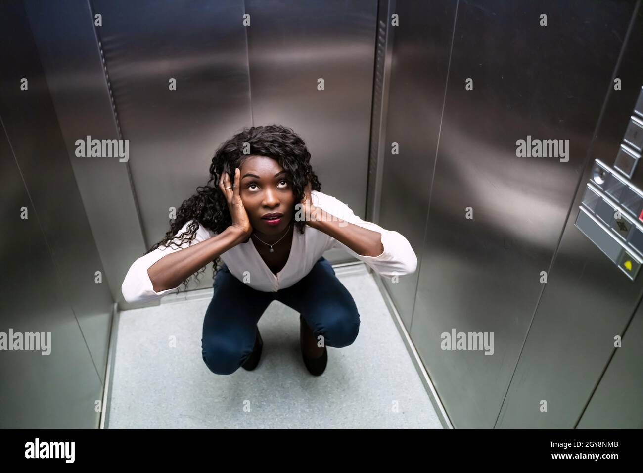 Trapped Or Stuck Inside Elevator. Fear And Agoraphobia Stock Photo - Alamy