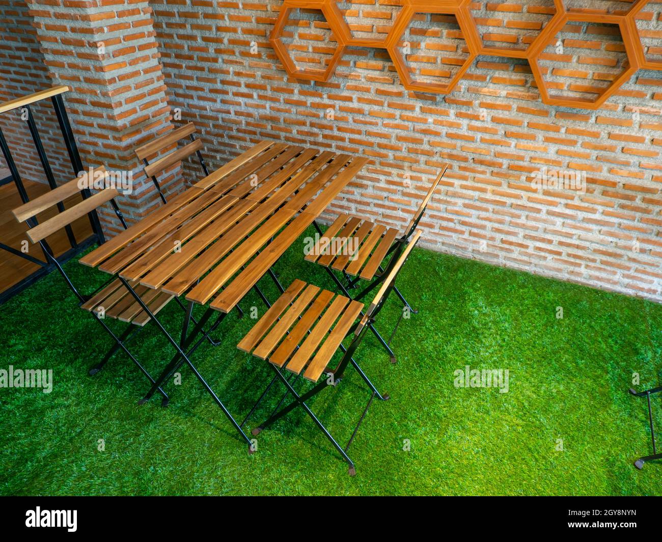 the Room with communal table, chairs in vintage cafe Stock Photo - Alamy
