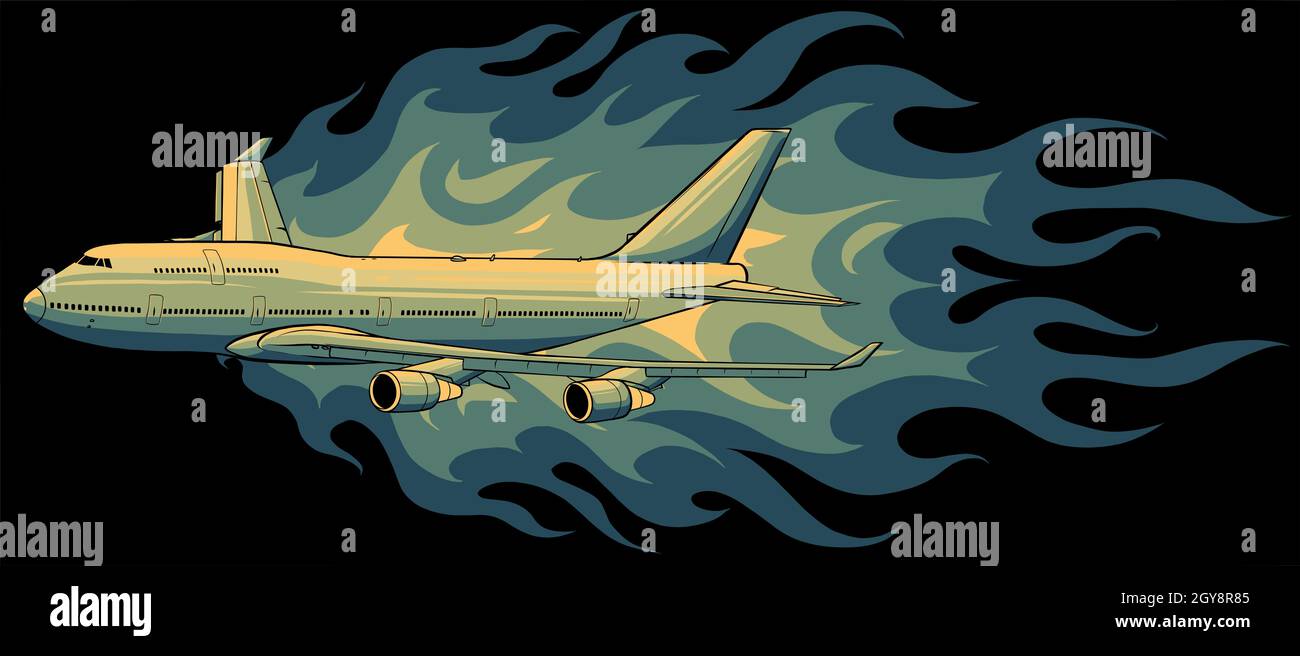 illustration of civil aircraft with flames Stock Photo - Alamy