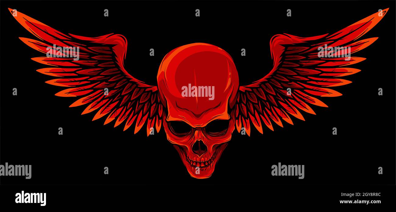 vector illustration Skull and wings Stock Photo - Alamy