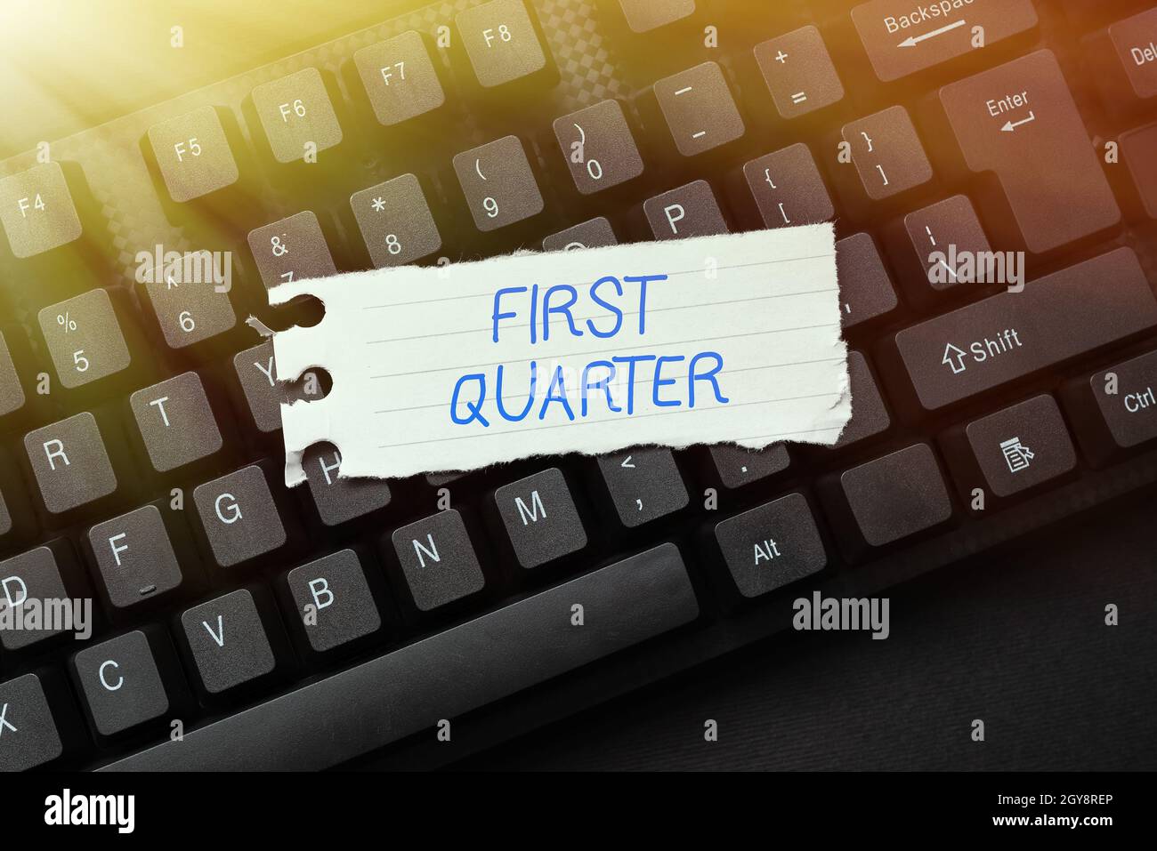 Text showing inspiration First Quarter, Word Written on one of the ...