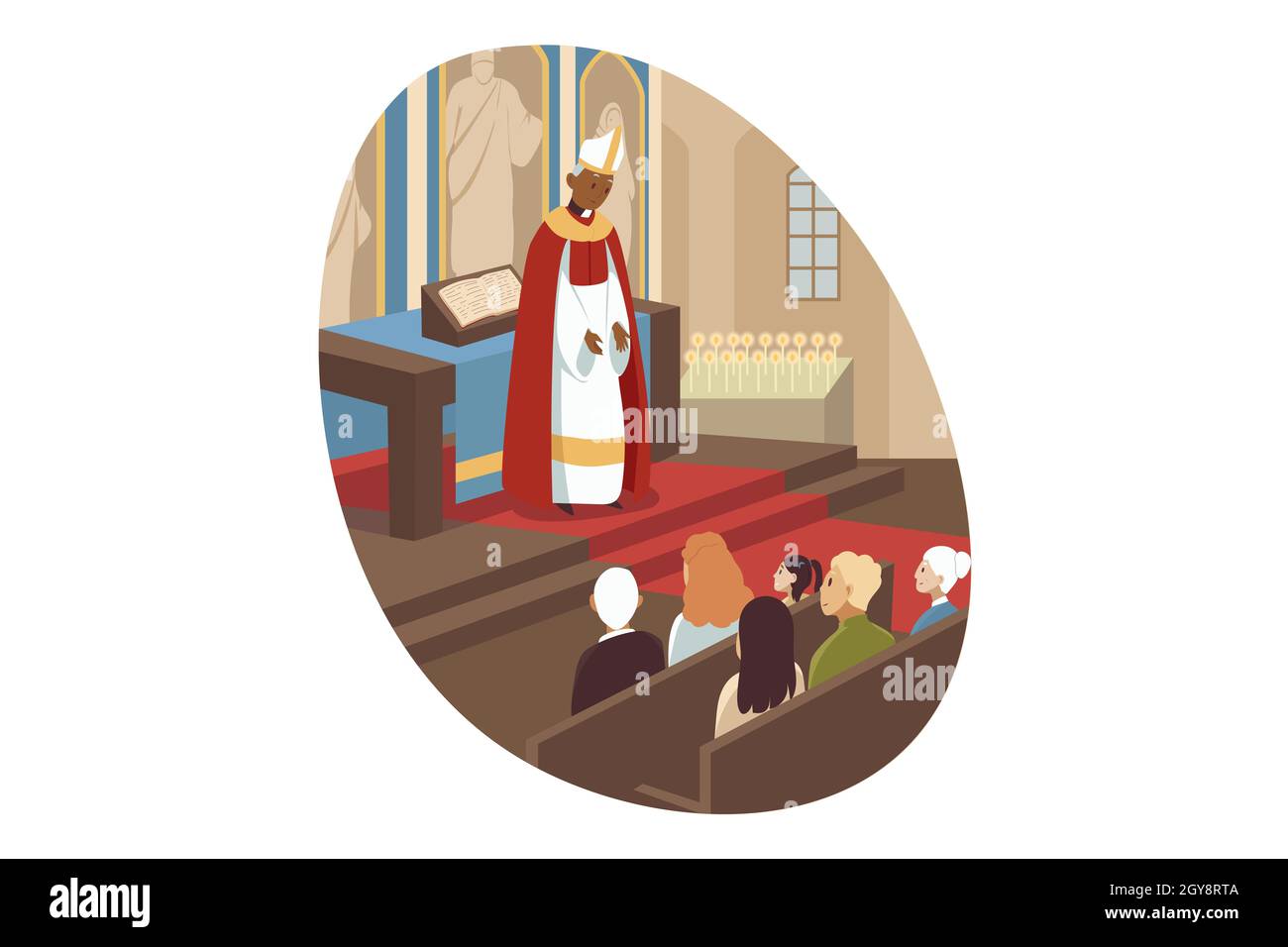 Joy, christianity, bible, religion concept. African american man priest ...