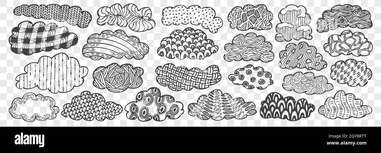 Hand drawn clouds doodle set. Collection of pencil chalk drawing ...