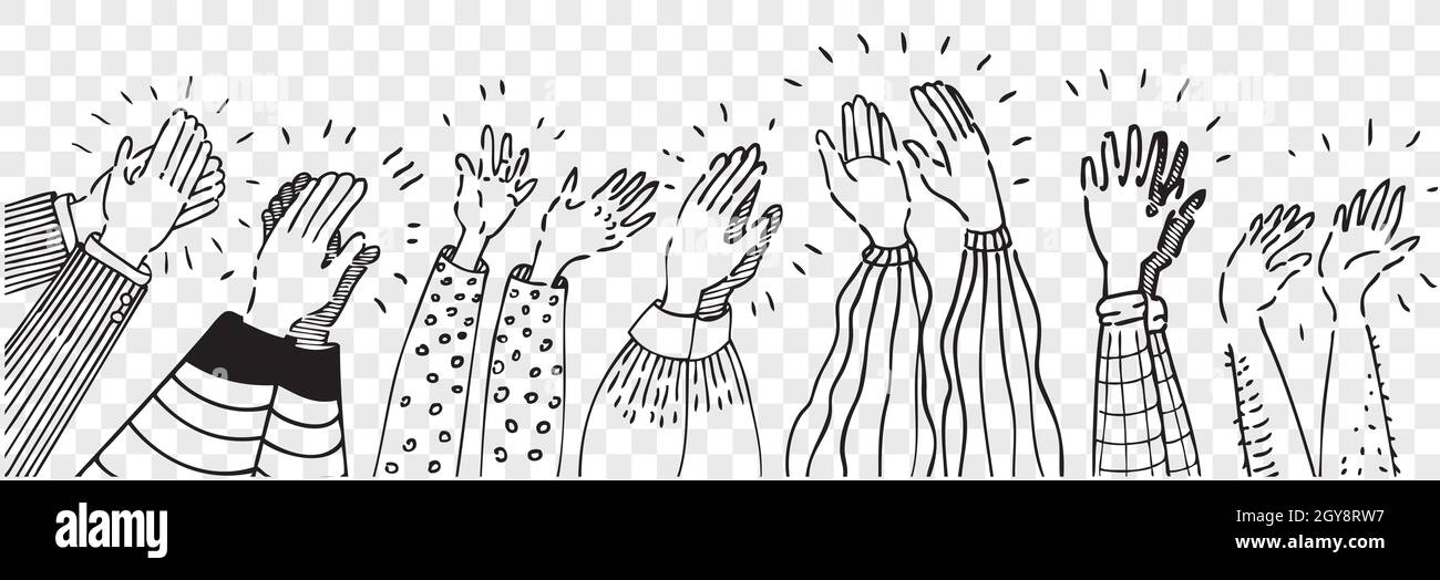 Hand drawn clapping human hands doodle set. Collection pencil chalk ...