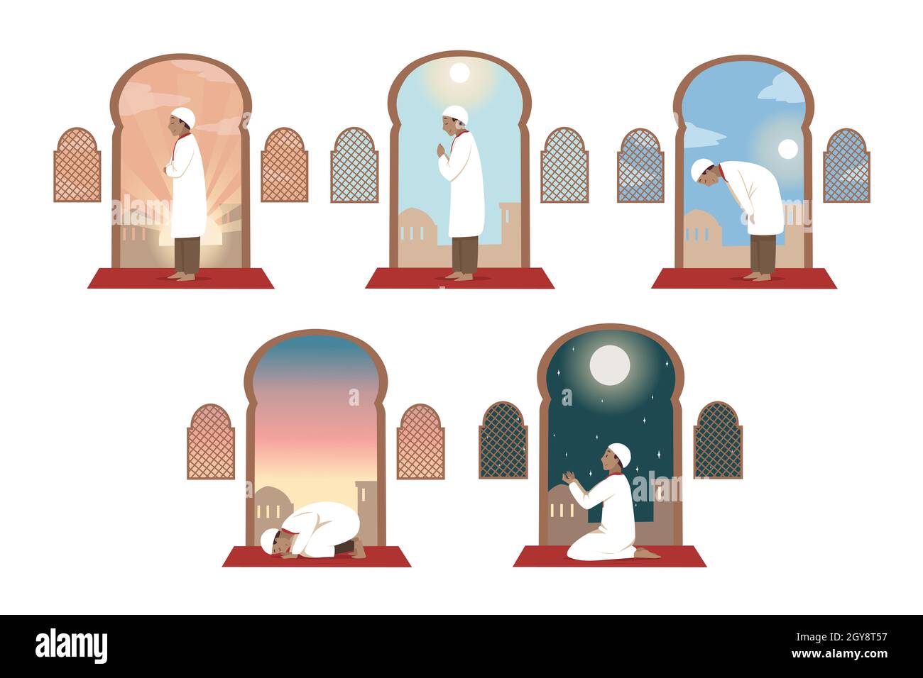 Islam, prayer, celebration, religion set concept. Collection of young ...