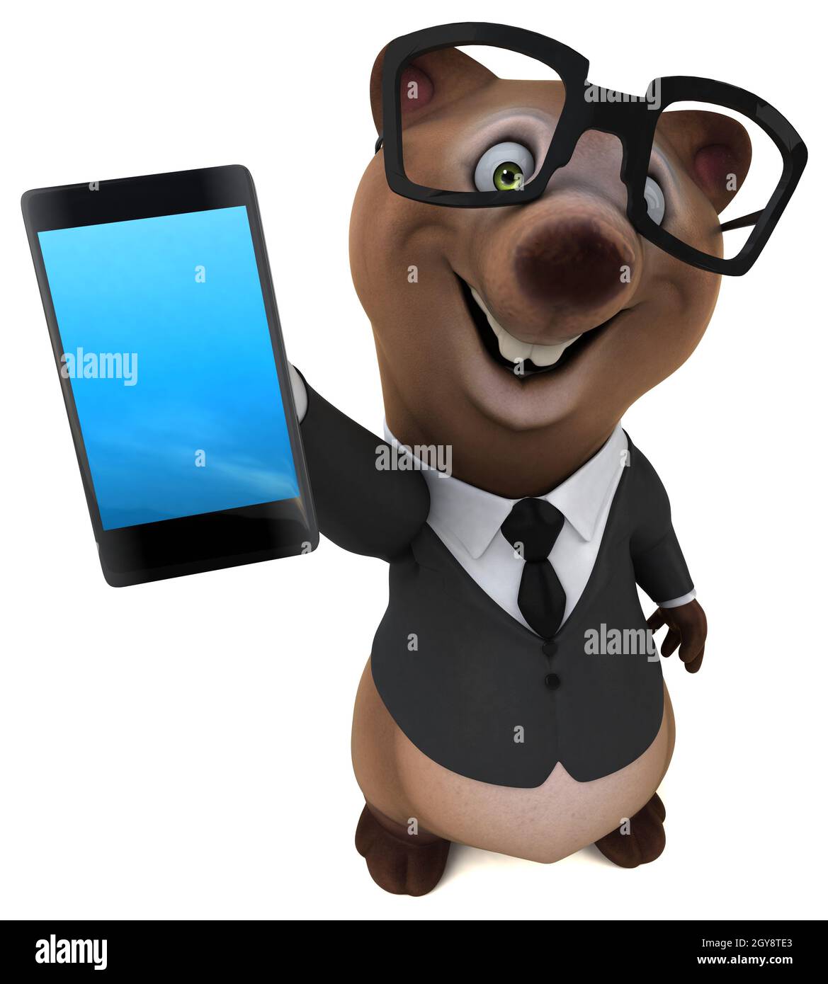 Fun bear with a phone - 3D Illustration Stock Photo - Alamy