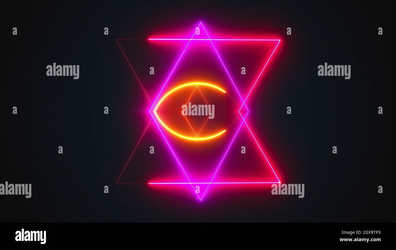 Esoteric 3d render triangle with glowing lines and star david. Occult ...