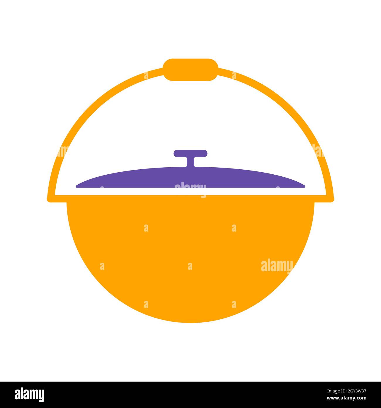 Camping cauldron from metal vector glyph icon. Kitchen appliance. Graph ...