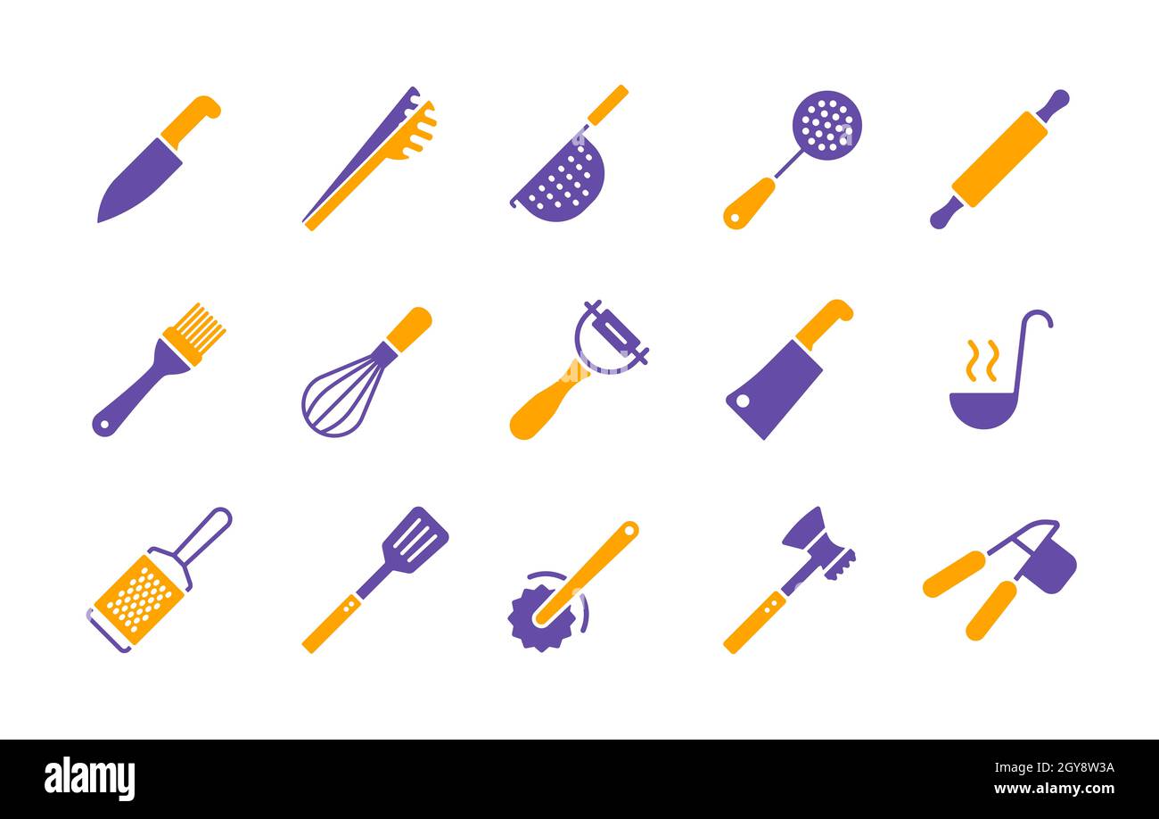 Kitchenware and kitchen vector icon glyph set. Graph symbol for cooking ...