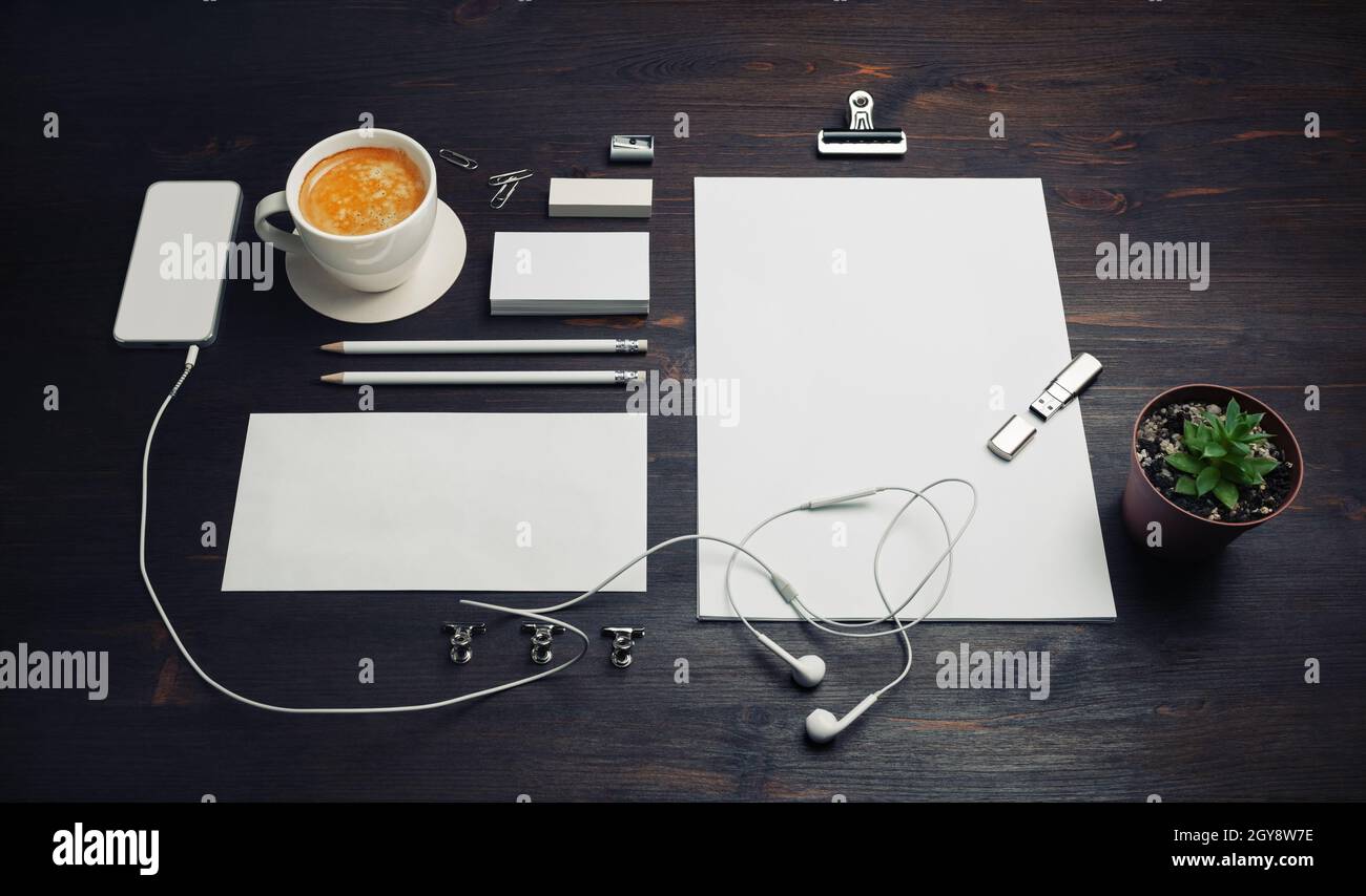 Blank branding stationery set on wood table background. Corporate ...