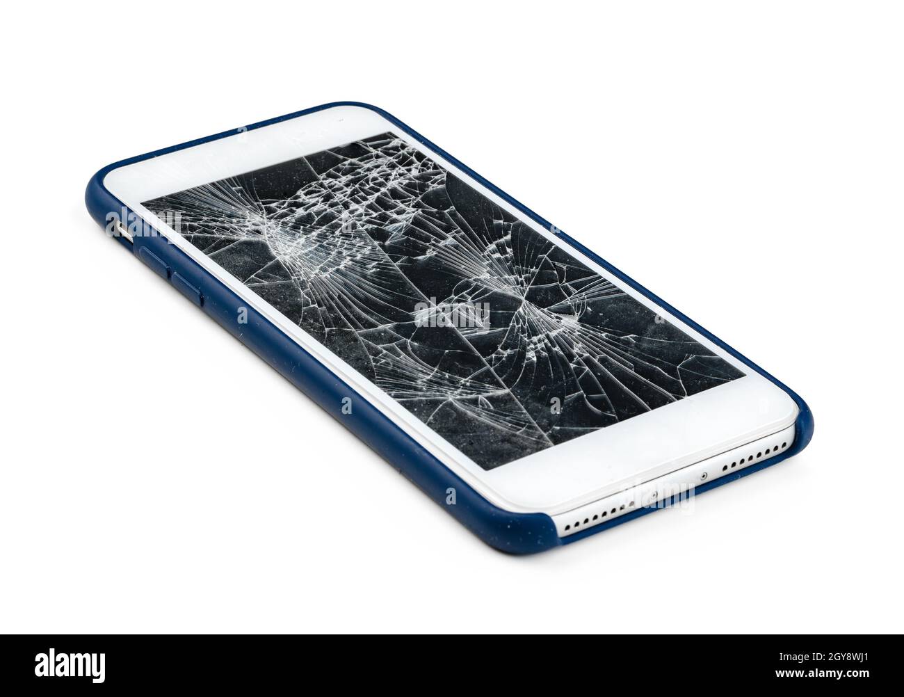 Smartphone with a damaged screen isolated on white background Stock ...