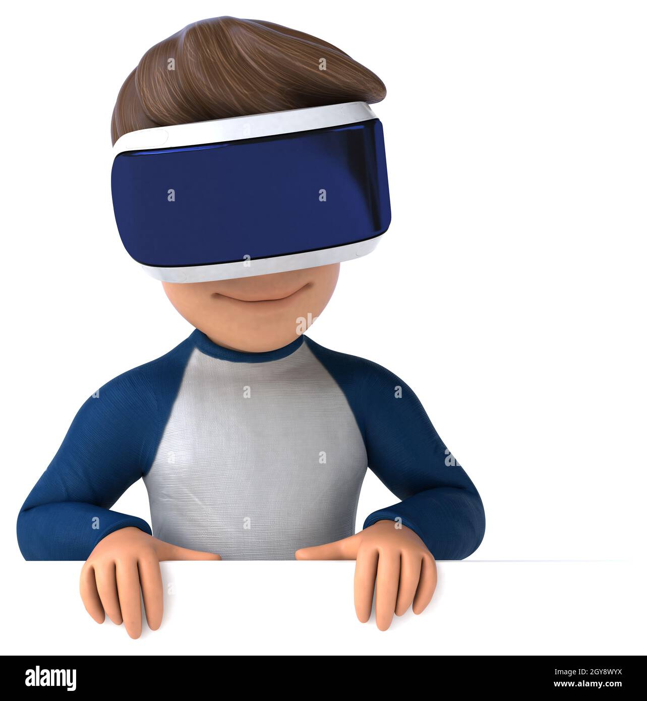 Fun 3D illustration of a cartoon kid with a VR helmet Stock Photo - Alamy
