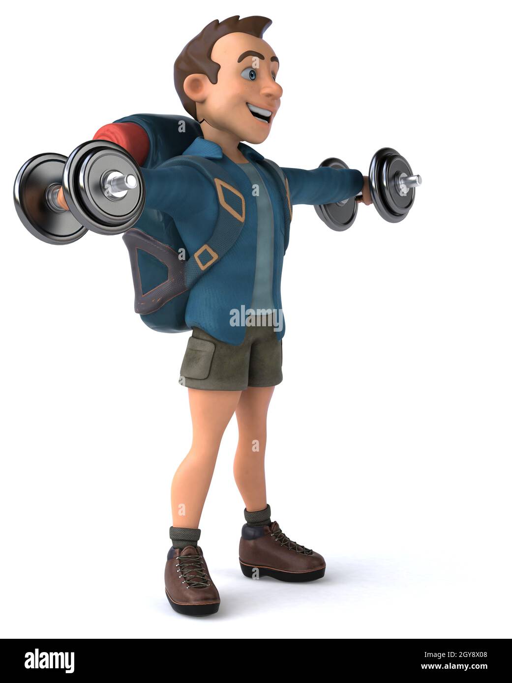 Fun illustration of a 3D cartoon backpacker Stock Photo - Alamy