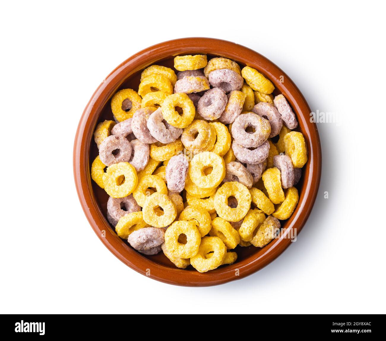 Colorful cereal rings in bowl isolated on white background Stock Photo ...