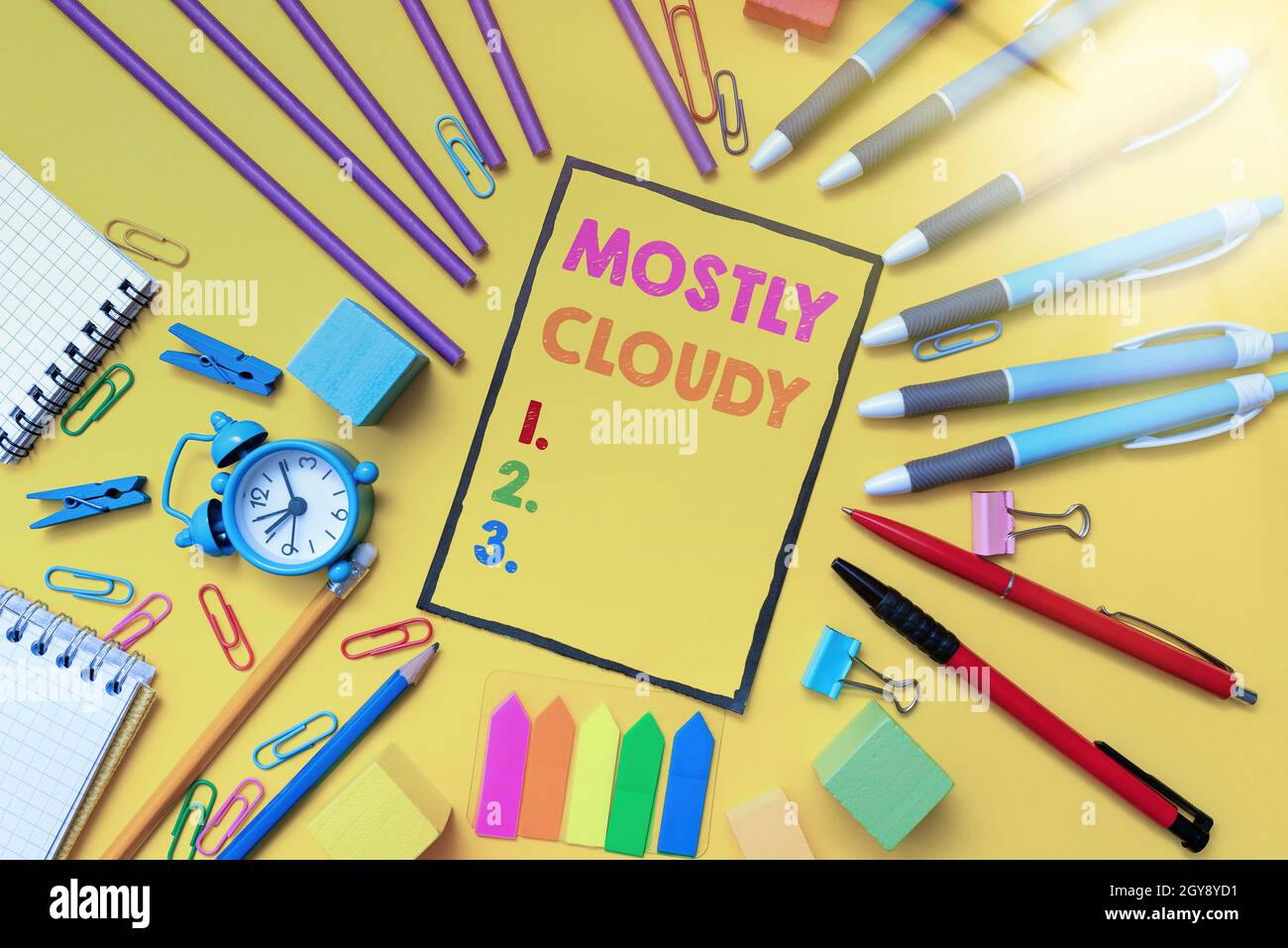 Sign displaying Mostly Cloudy, Concept meaning Shadowy Vaporous Foggy ...