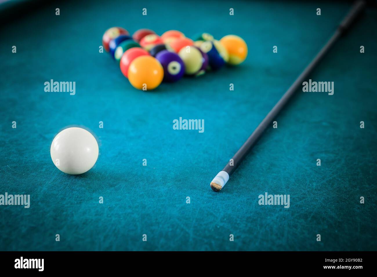 Billard balls and table in a bar Stock Photo - Alamy