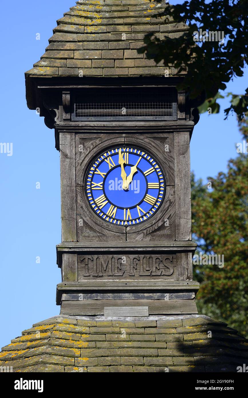 London, England, UK. Time Flies clock tower above a memorial drinking ...