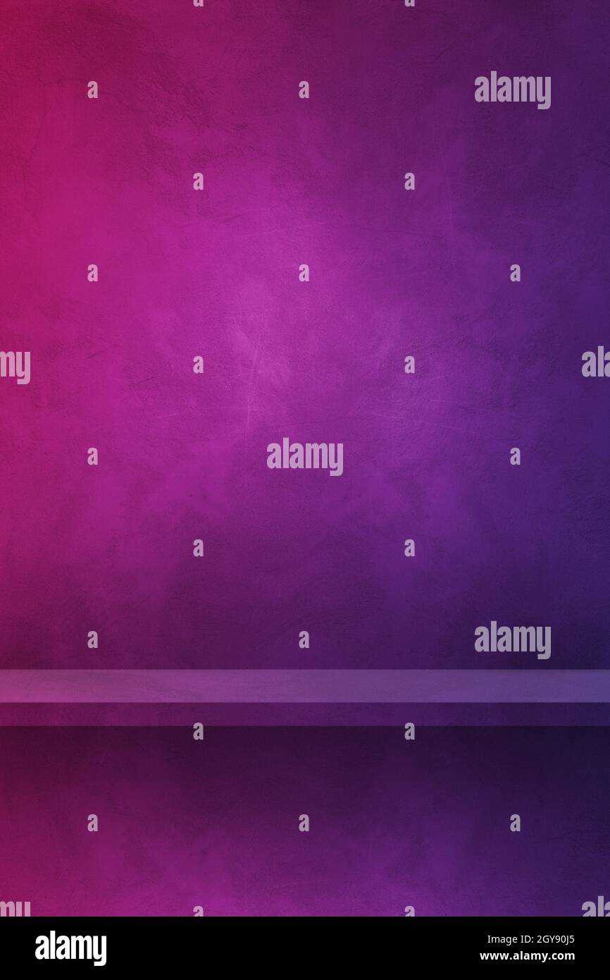Empty shelf on a purple wall. Background template scene. Vertical ...
