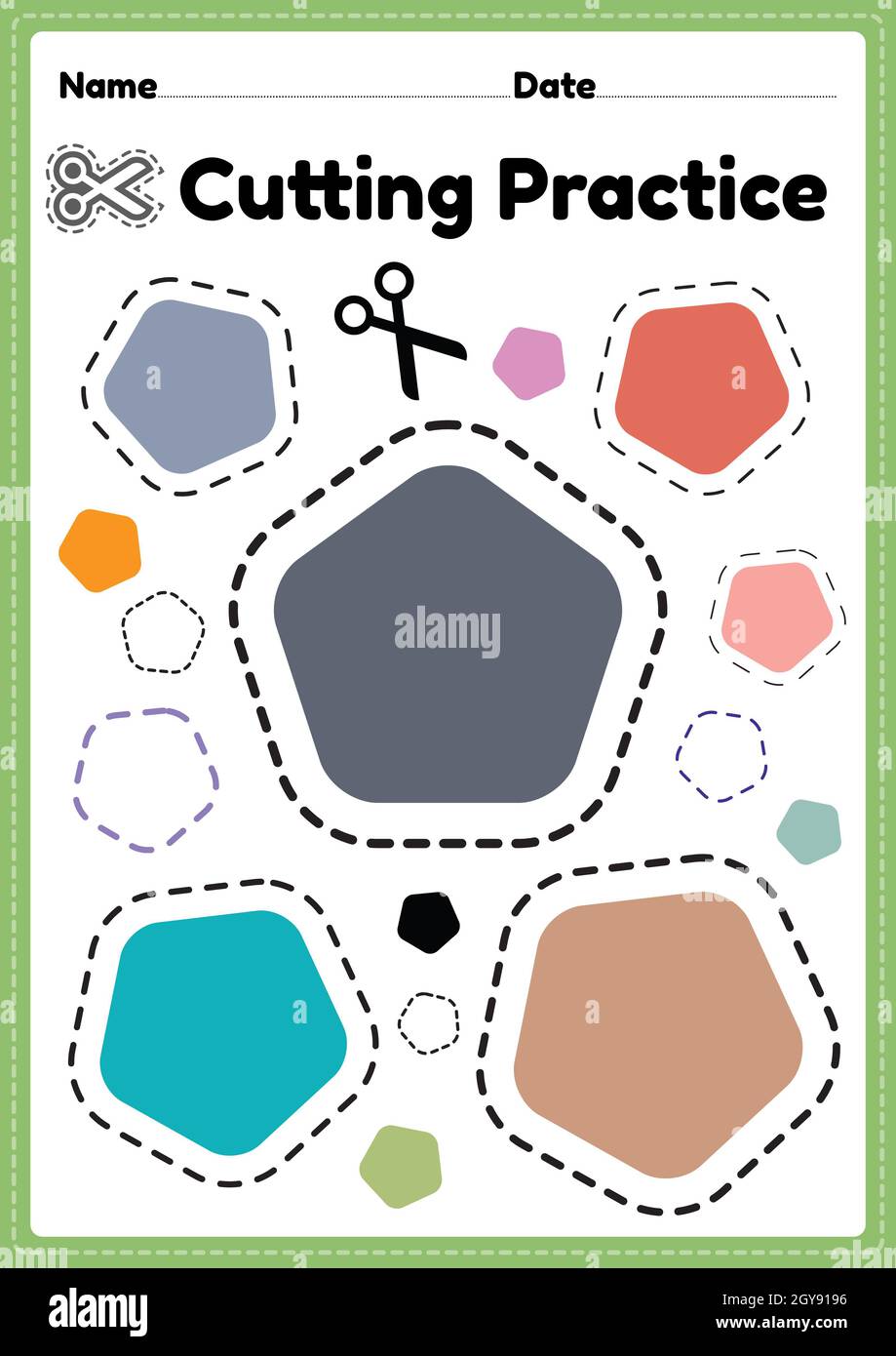 Scissor practice kindergarten and preschool kids to cut the paper with ...