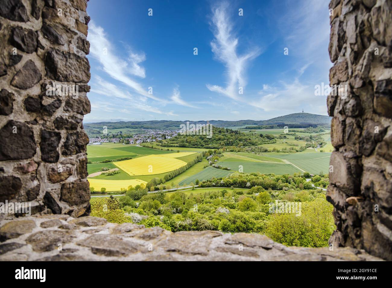 View on castle ruin vetzberg from the medieval castle ruin gleiberg in ...
