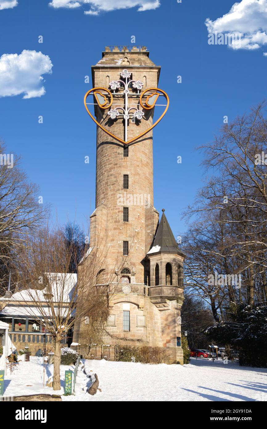 Marburg, Germany 2021-02-13: The Kaiser Wilhelm tower, mirror tower, is ...