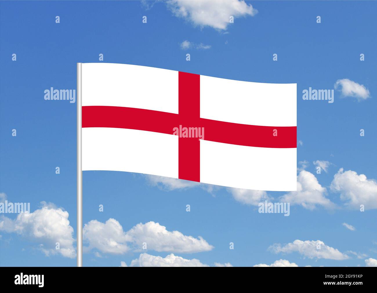the English national flag of England, UK over blue sky Stock Photo - Alamy