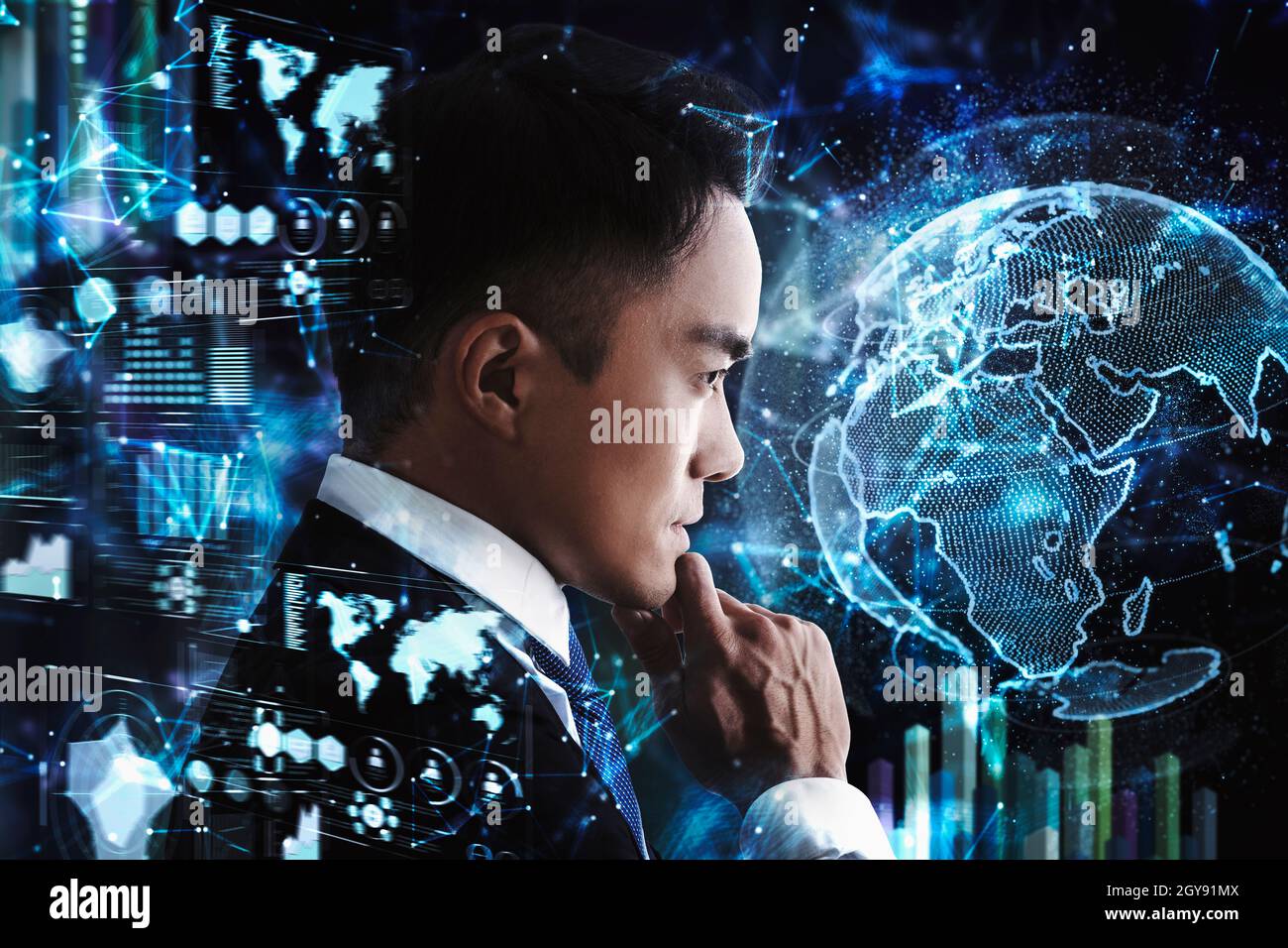 Side view of business man thinking Stock Photo - Alamy