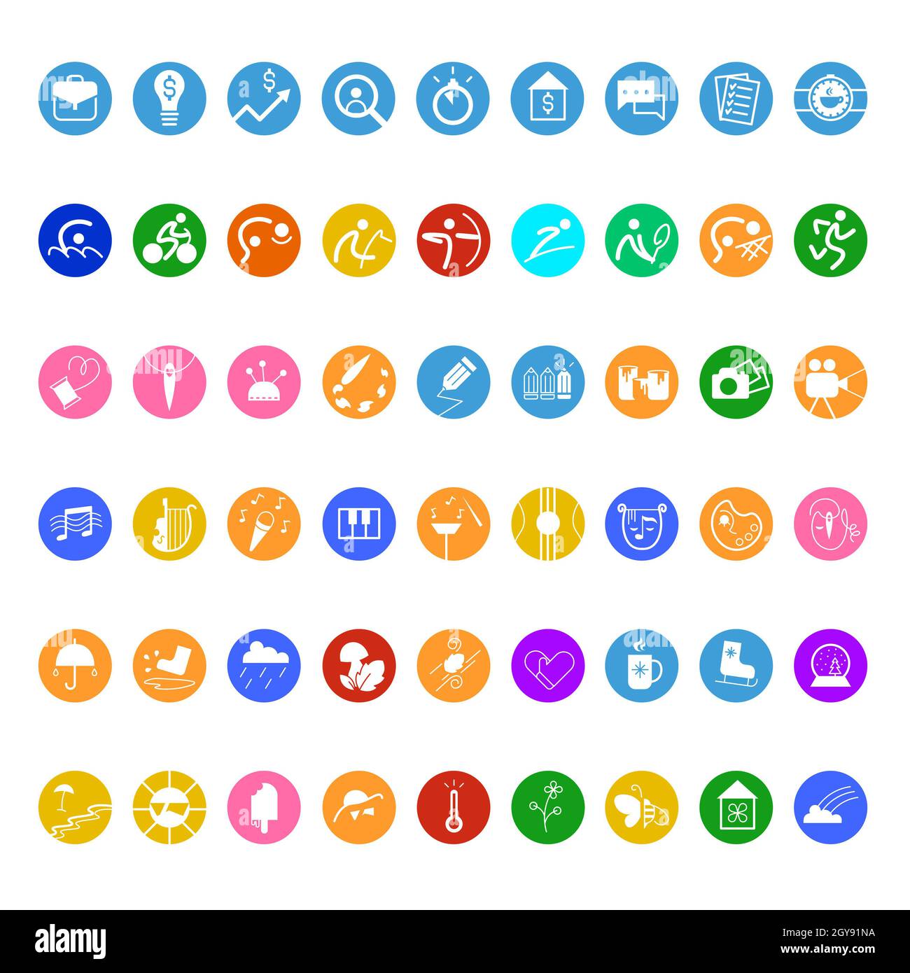 Collection of multicolored icons on various topics - Vector ...