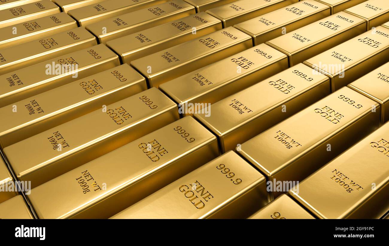 gold bars stacked in the warehouse. Financial concepts. many gold bars ...