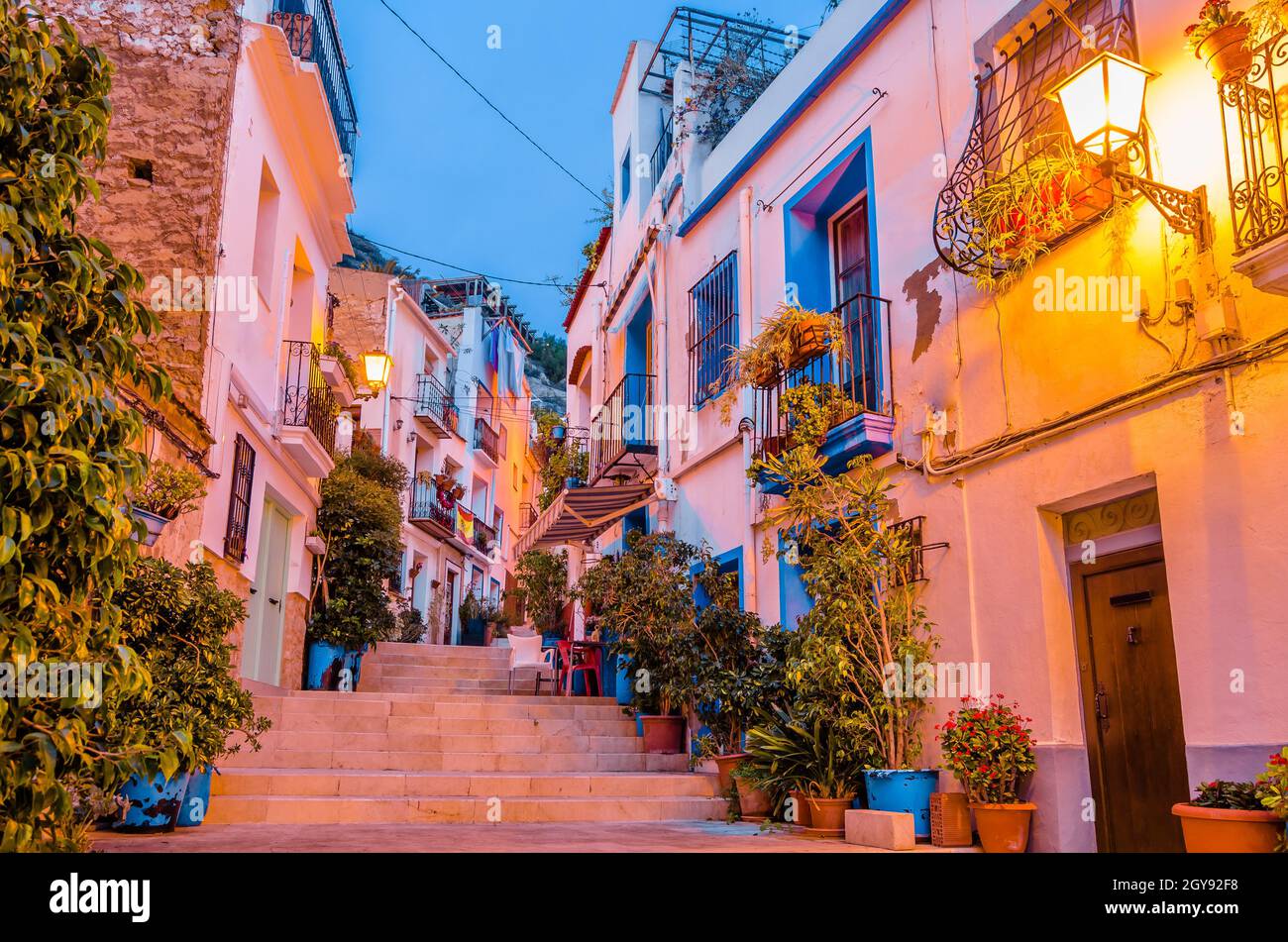 View of colorful houses and narrow streets in the old Mediterranean ...