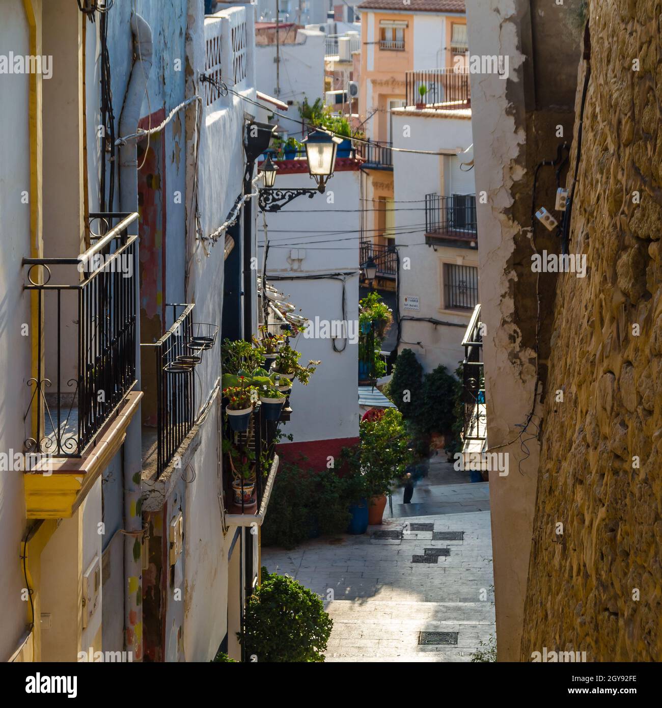 View of colorful houses and narrow streets in the old Mediterranean ...