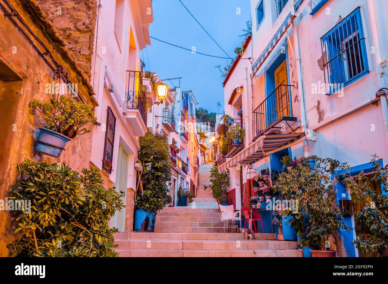 View of colorful houses and narrow streets in the old Mediterranean ...