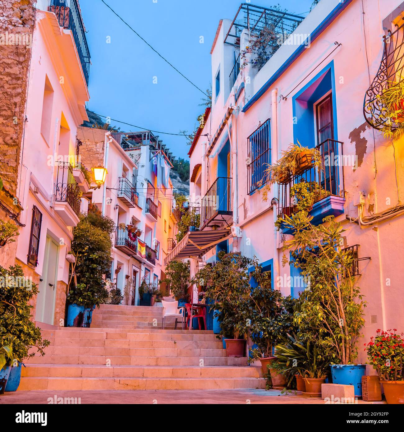 View of colorful houses and narrow streets in the old Mediterranean ...