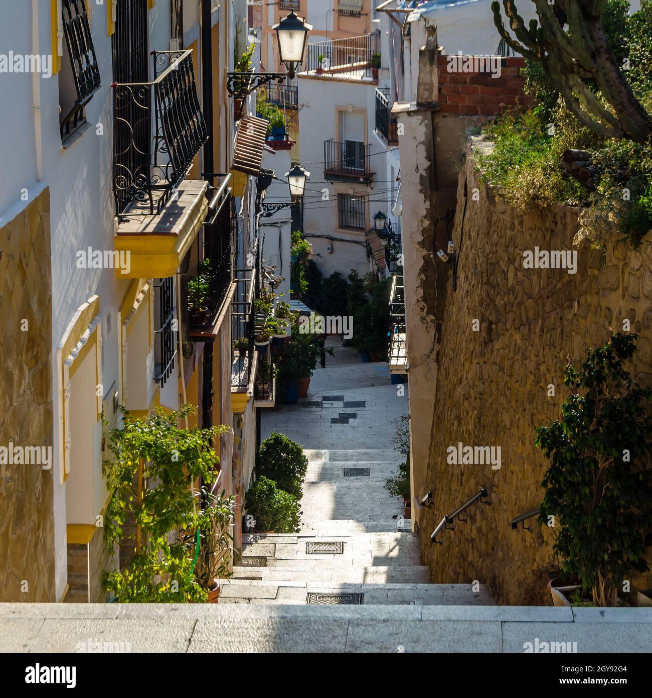View of colorful houses and narrow streets in the old Mediterranean ...