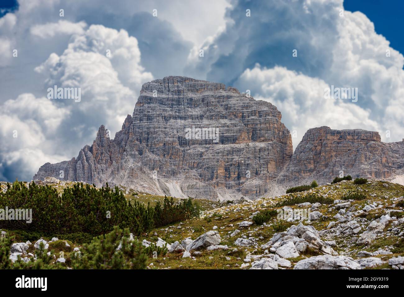 Mountain peak of Paternkofel or Monte Paterno, natural park of Tre Cime ...