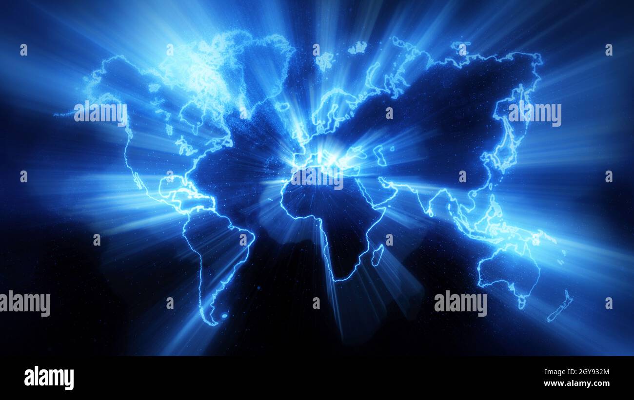 Colorful World Map on dark background, Blue Glowing World Map, Space ...