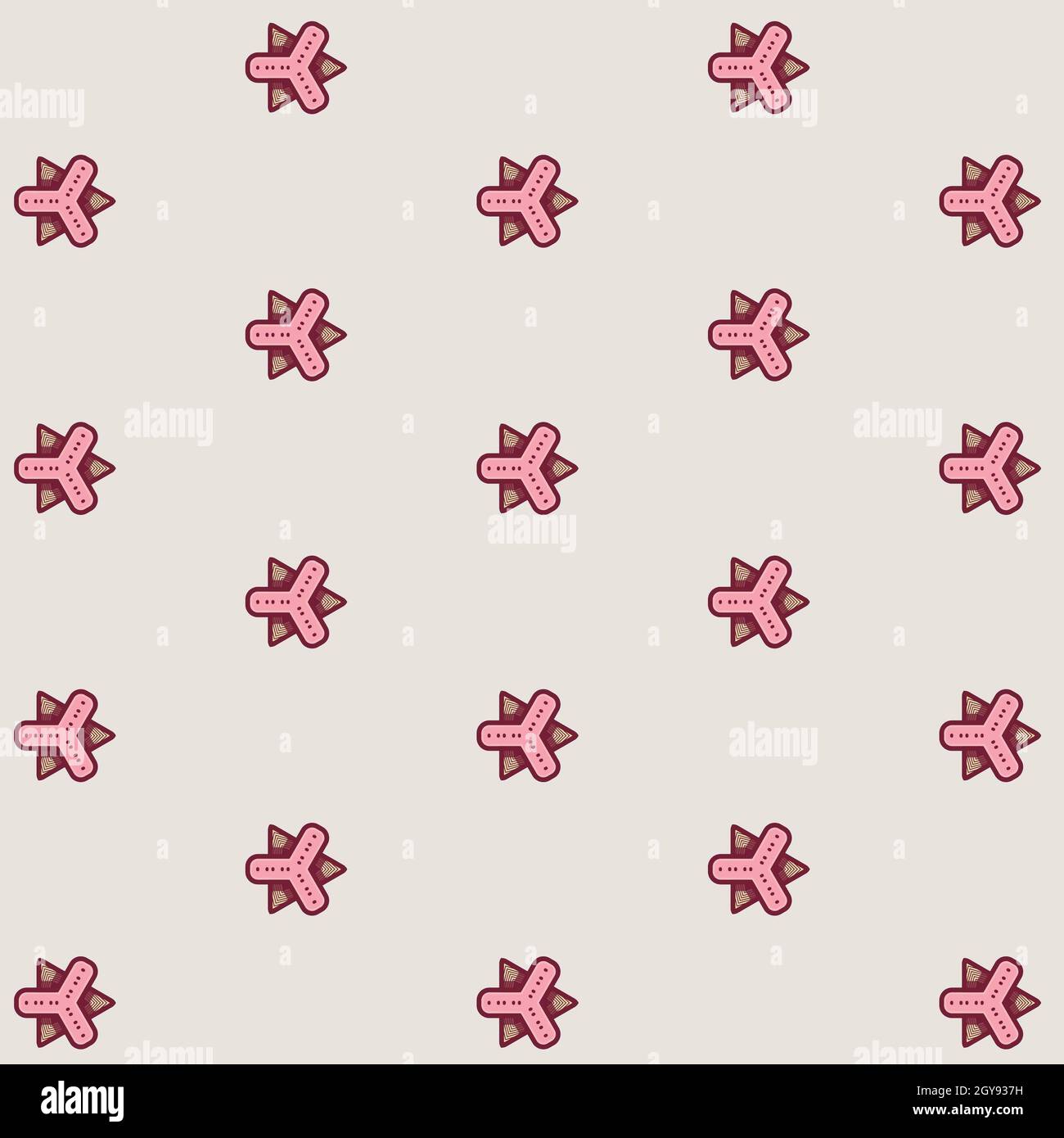 An illustration of small abstract geometric pink patterns on light gray ...