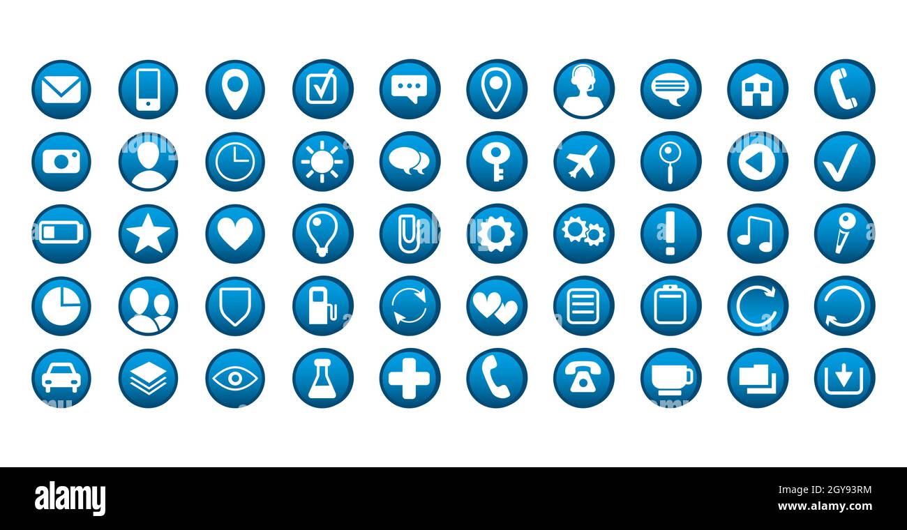 Selection of round business icons on white background - Vector ...