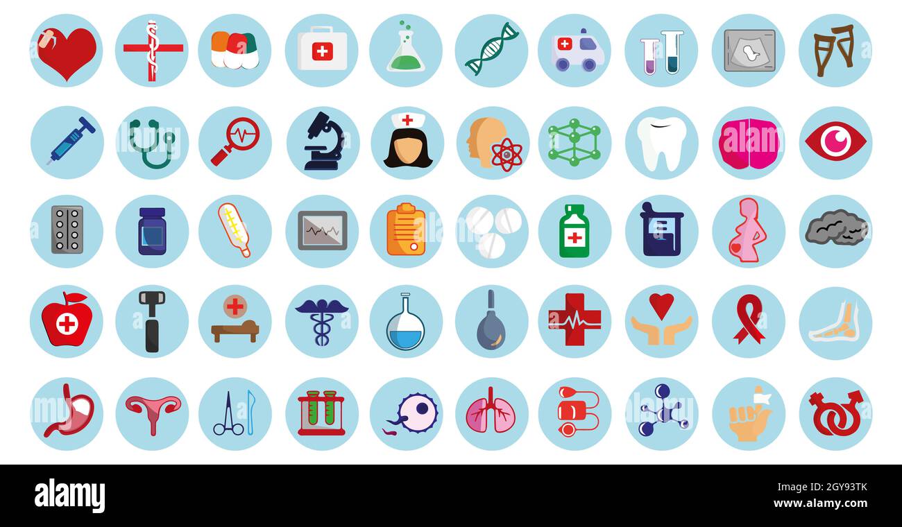 Selection of medical icons on white background - Vector illustration ...